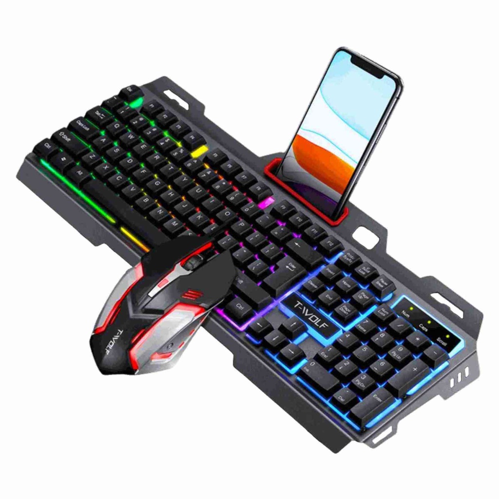 T-Wolf TF600 Backlit RGB Mouse and Keyboard With Phone Holder | Rimedia